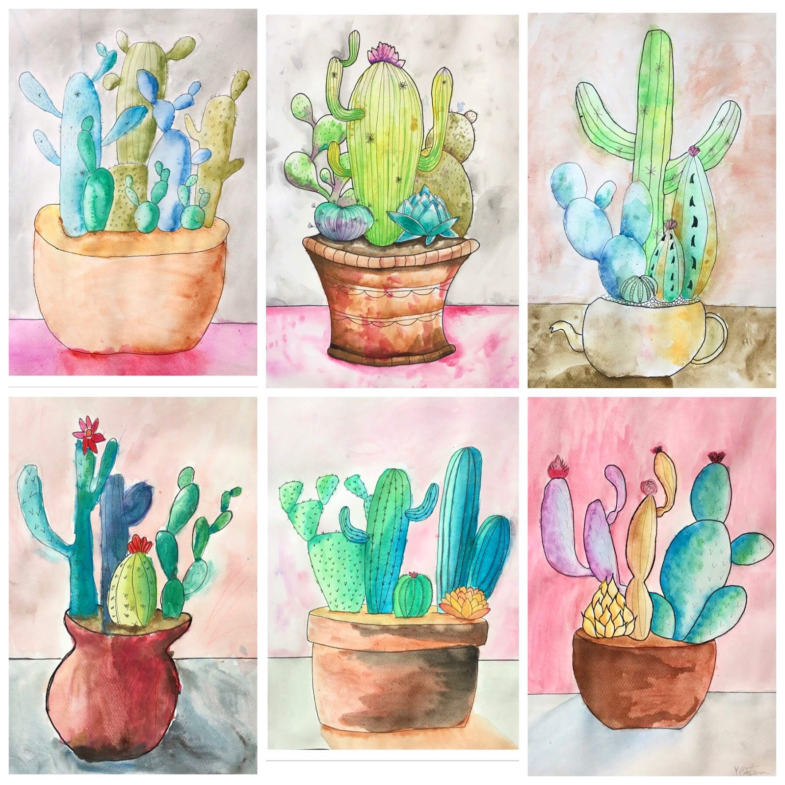 Art Room Britt: Watercolor Cactus Composition