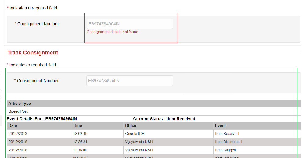 Nazeer Basha Shaik: Speed Post message "consignment details not found ...