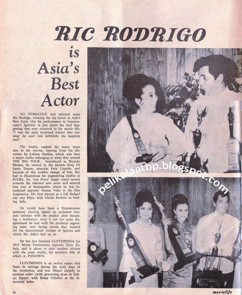 PELIKULA, ATBP.: RIC RODRIGO IS ASIA'S BEST ACTOR (Movielife Magazine ...