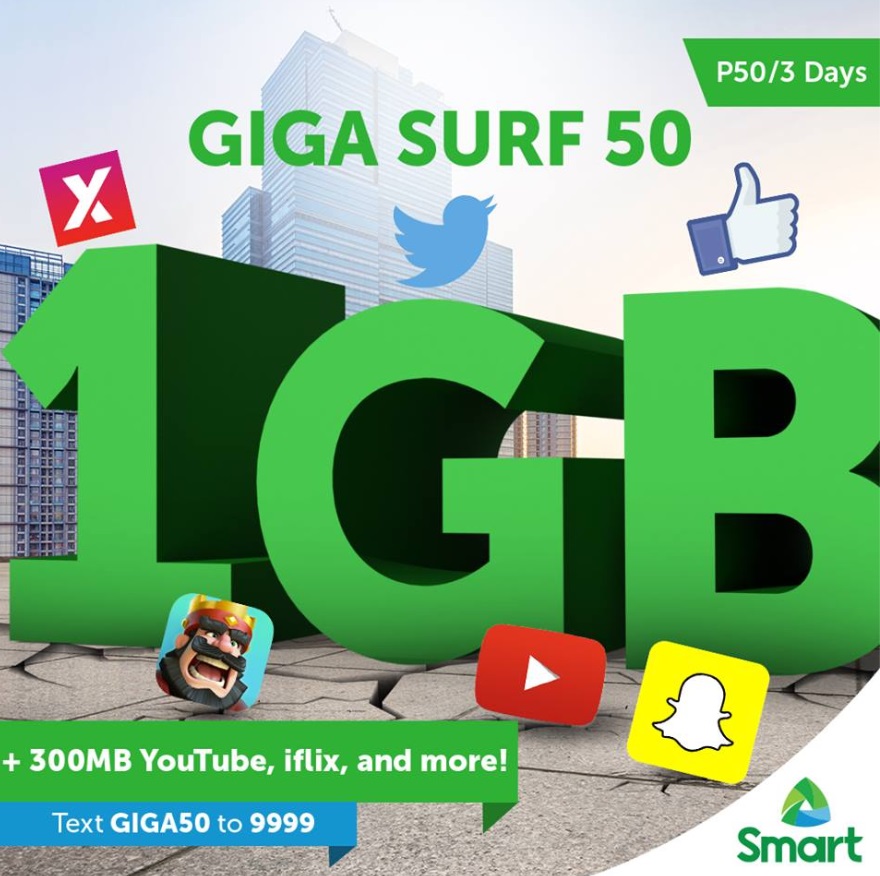 Smart Unveils Giga Surf 50; 1.3GB of Data for Only 50 Pesos Valid for 3 ...