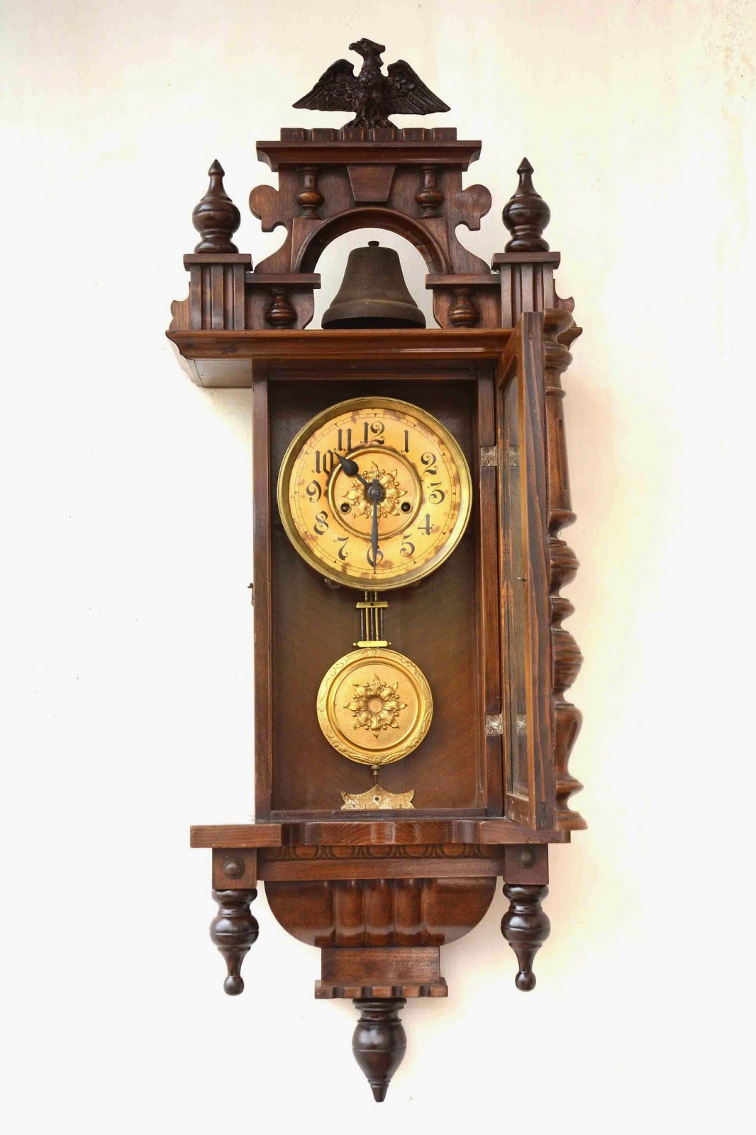 Old Vintage Gallery: Antique HAC Wall Clock with Bell Circa Early 1900