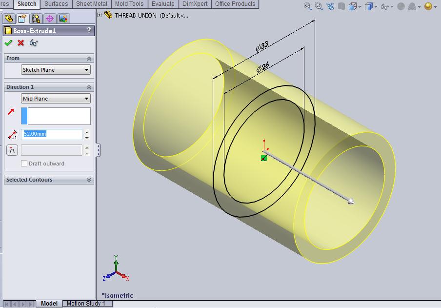 3D CAD Model Tutorial: To Draw Threaded Union