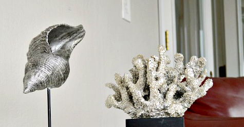 Coastal Sculptures on Stands | Seashells, Starfish, Coral & Driftwood ...