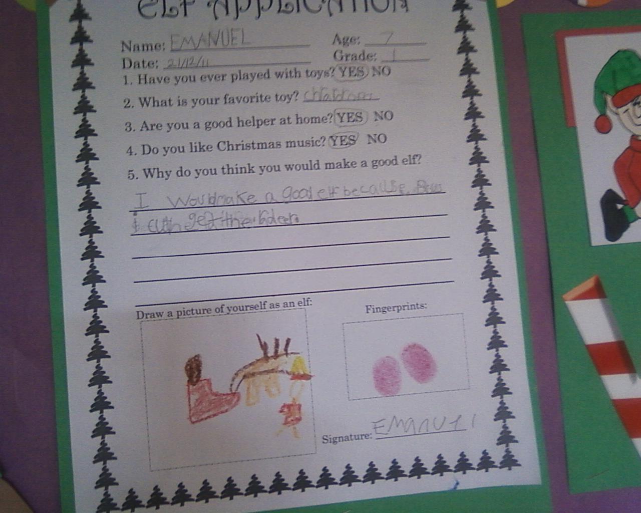 tainted with a positive view: Application to be Santa's Elf