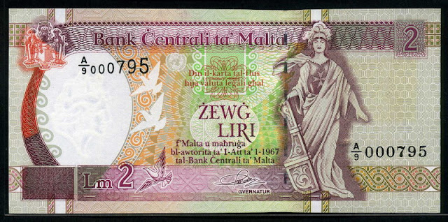 Malta banknotes Lm 2 Maltese Lira bank note 1989|World Banknotes ...
