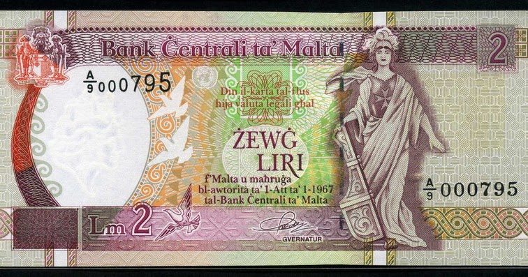 Malta banknotes Lm 2 Maltese Lira bank note 1989|World Banknotes ...