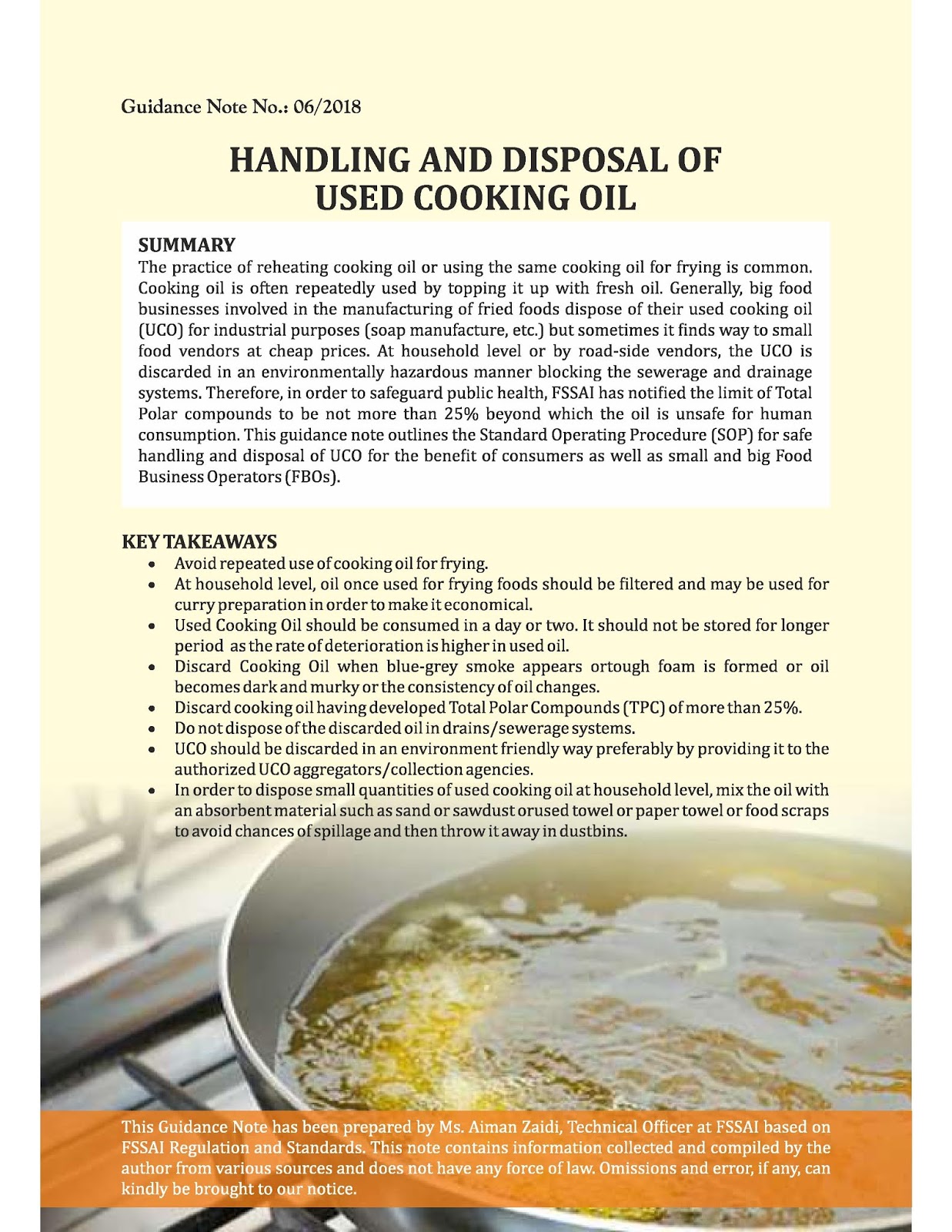 FOOD SAFETY LATEST: Guidance Note - Handling and disposal of Used ...