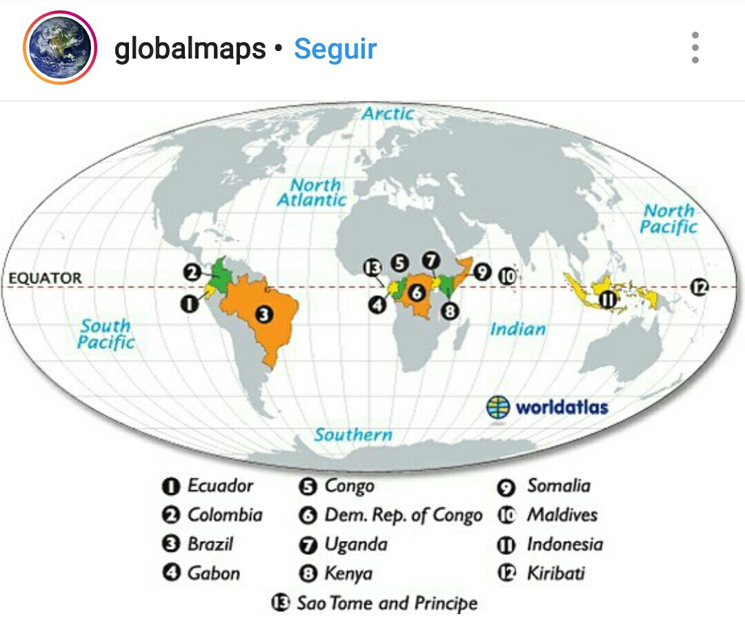 FÓRMULA GEO: Países por onde passa a Linha do Equador - Instagran
