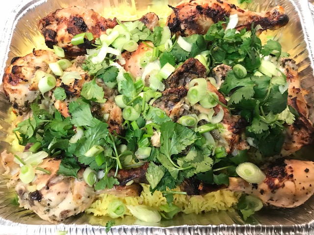 Halal Cart Chicken and Rice with a Spicy Yogurt Spicy Garlic Sauce