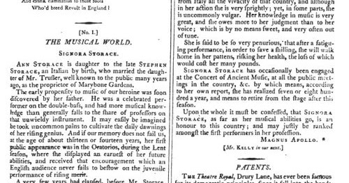 Le coin du paparazzi : Nancy Storace observée par « Magnus Apollo » (1795)