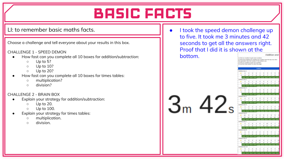 Andrew @ Panmure Bridge School : Basic Fact Boxes