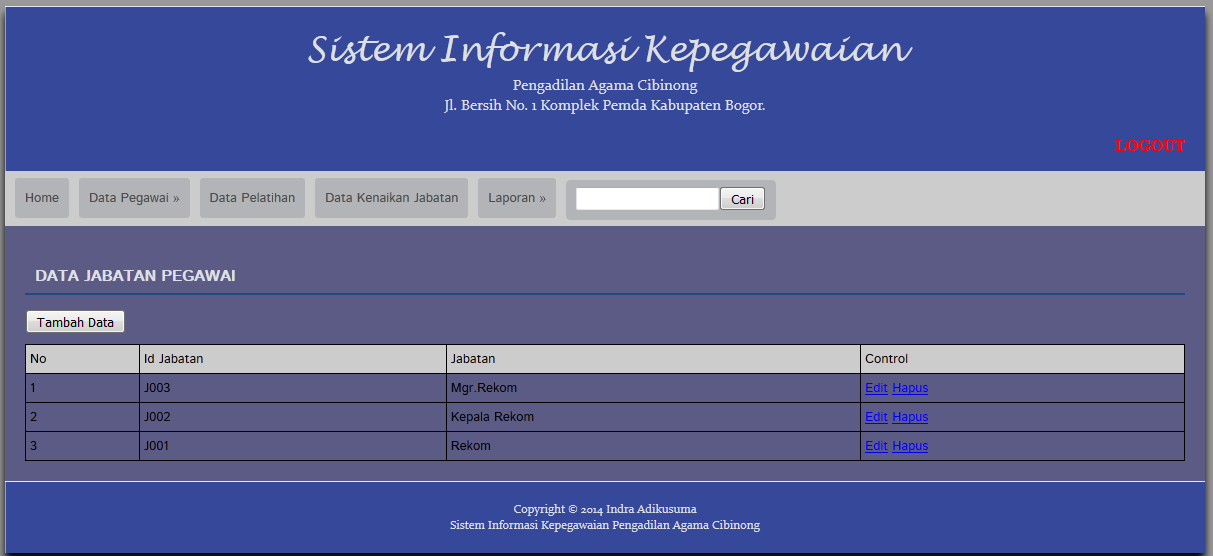 Screenshoot Aplikasi Berbasis Web Sistem Informasi Kepegawaian (Simpeg ...