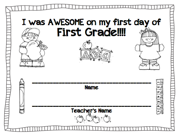 Temple's Teaching Tales: First Day of K certificate