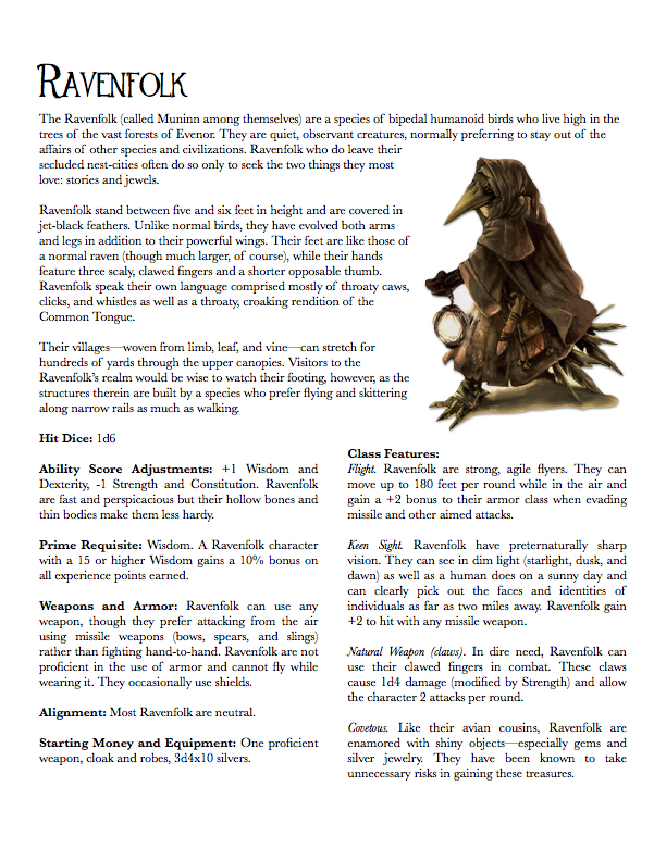 Chronicles of Evenoria: New Character Class: Ravenfolk