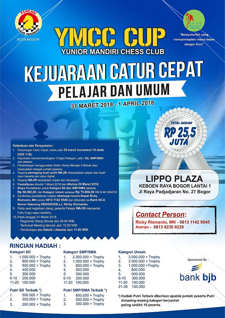 Informasi Brosur Turnamen Catur Since 2009: YMCC CUP 2018, BOGOR, OPEN ...