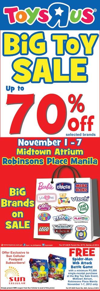 Manila Shopper: Toys R Us Big Toy SALE at Robinsons Place Manila: Nov 2012