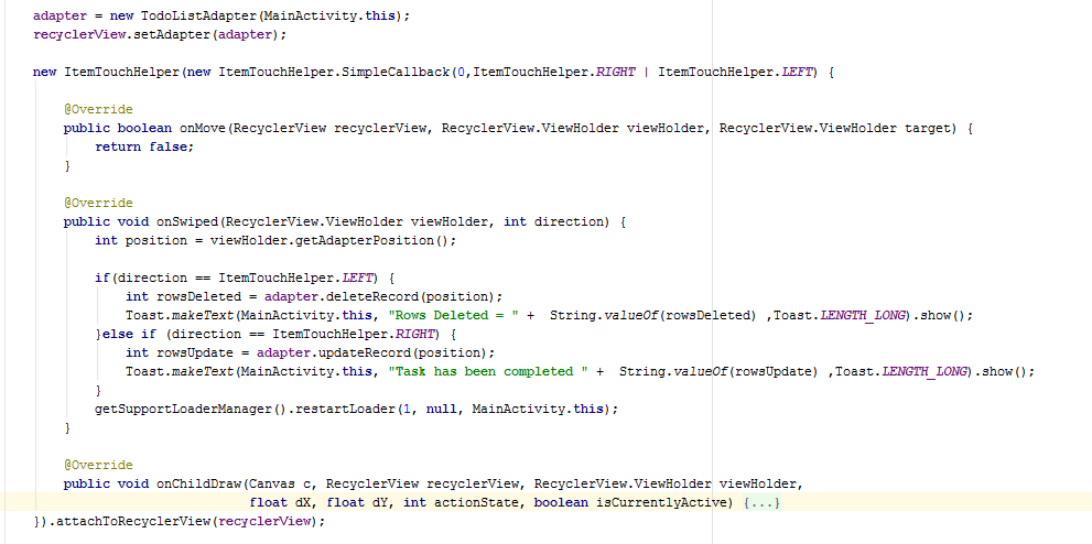Display and Swipe-to-Delete Data in RecycleView using Cursor