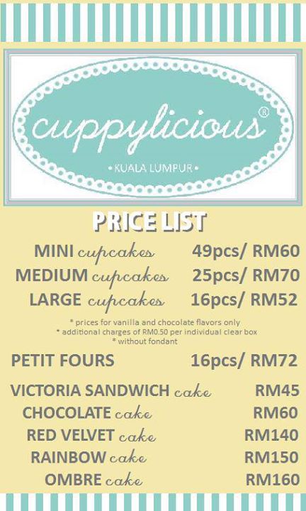 cuppylicious® cupcakes: Price List