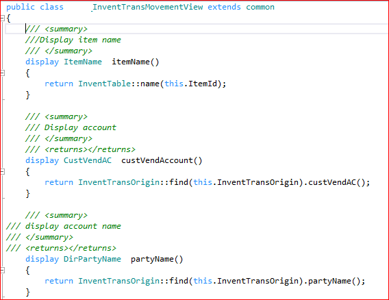 Custom Display methods on SSRS Report and Form D365 AX