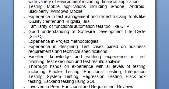 Manual Tester Sample Resume Format in Word Free Download