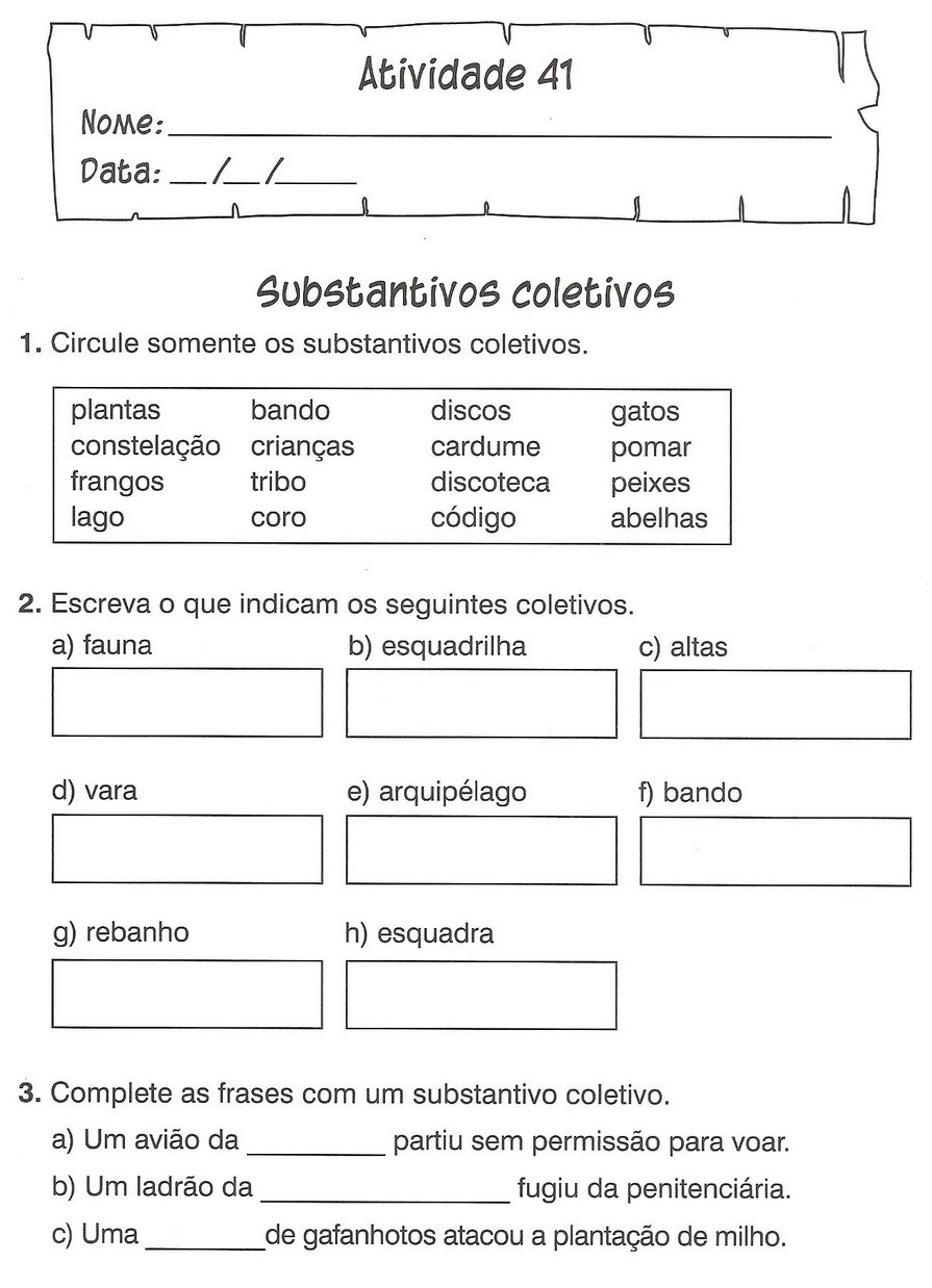 Escola Saber: Atividades de coletivos para imprimir