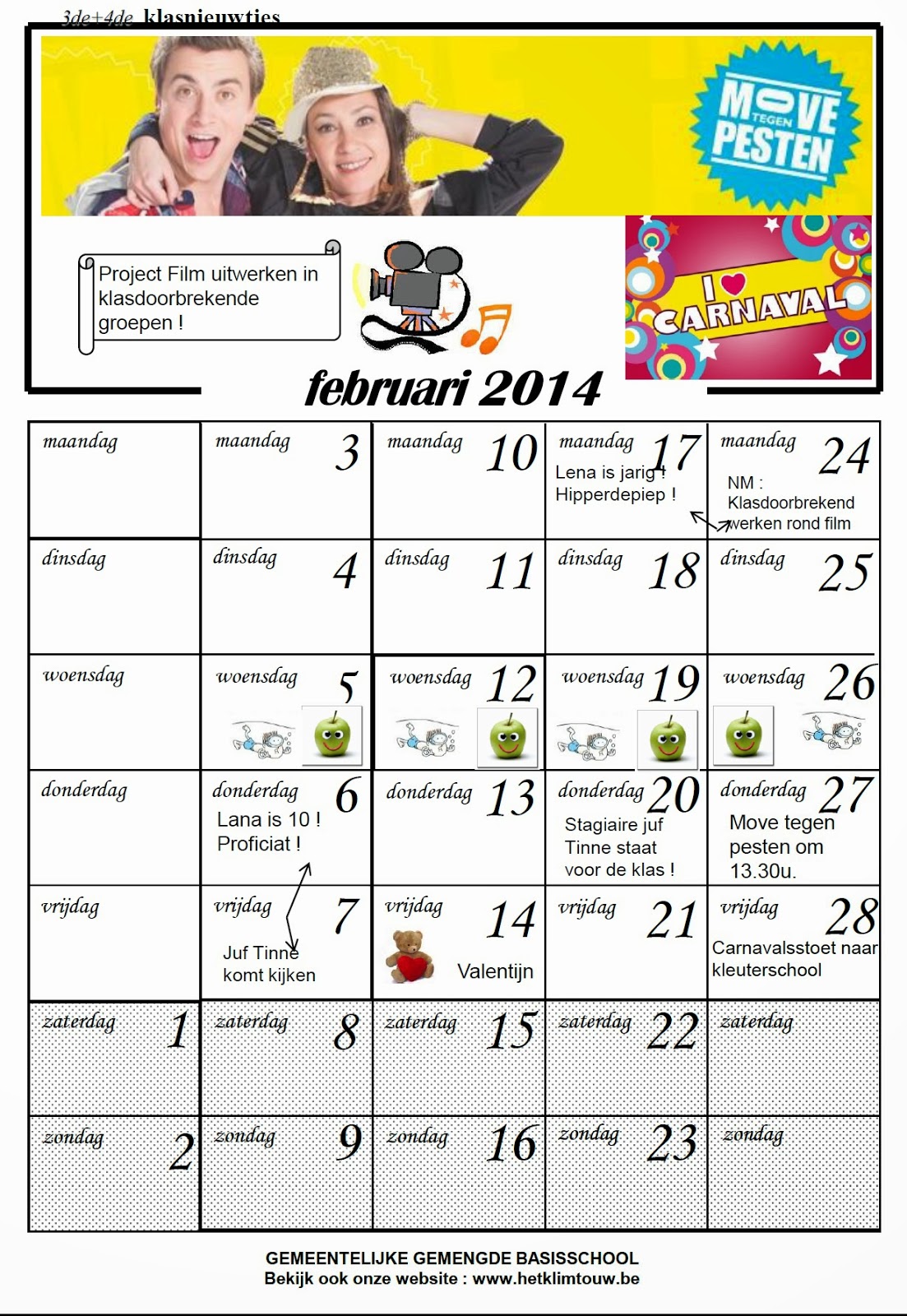 Het Klimtouw: Kalender februari 2014 : 2de graad