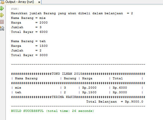 Cara menghitung harga belanjaan dengan Array di NETBEANS