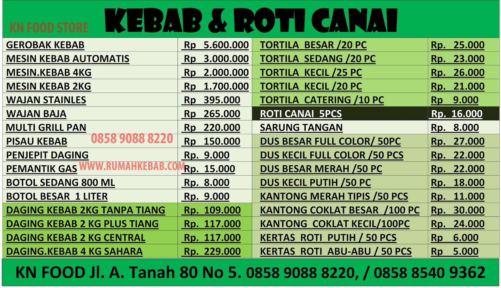 Daftar Harga Produk KN Food | Supplier Bahan Baku Kebab