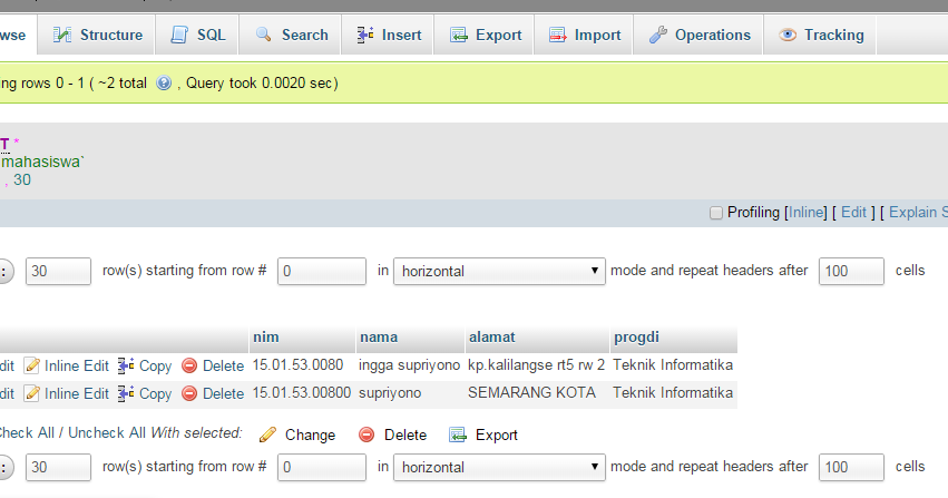 WEB SERVICE: program php untuk menampilkan isi tabel mahasiswa dengan format JSON