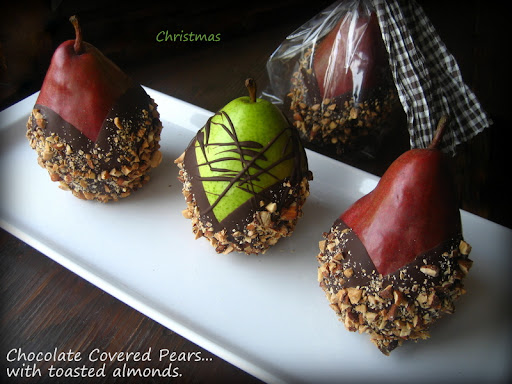 Home Cooking In Montana: Chocolate Covered Pears... with toasted almonds.