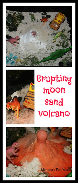 Erupting moon sand volcano sensory play - Recycling Center