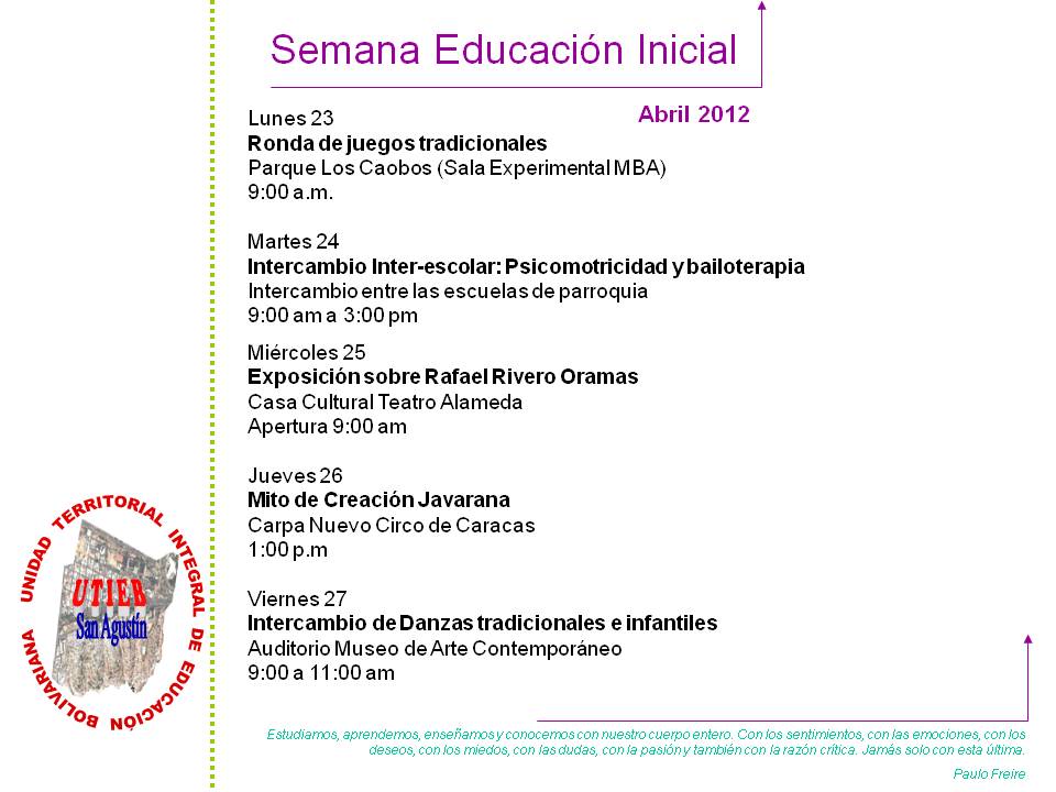Utieb San Agustín: Semana de la Educación Inicial Parroquia San Agustín ...