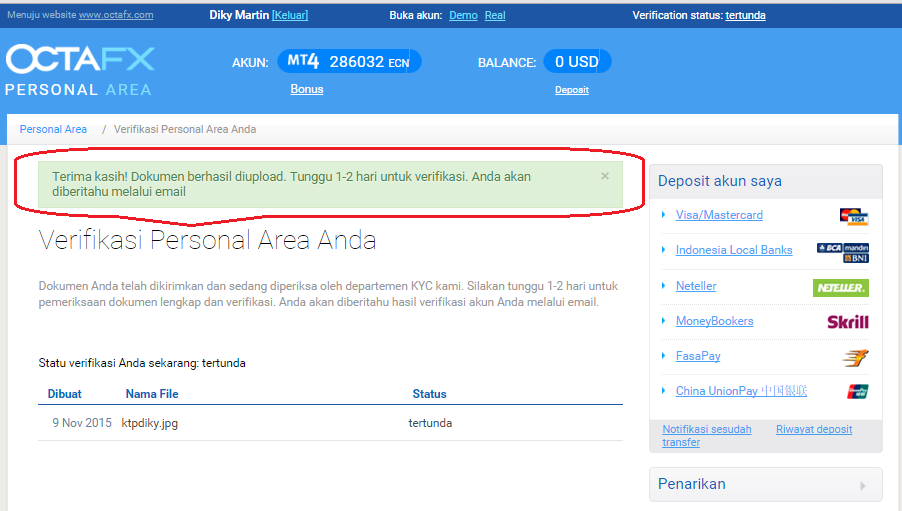 Verifikasi Akun Octafx - OCTAFX