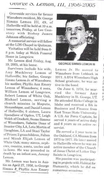 Some Lemon Family History: George Simms Lemon III