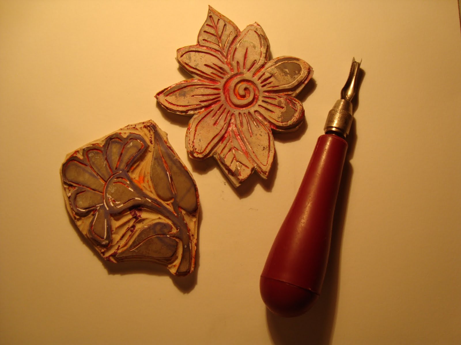 printmaking: Flower linocut prints