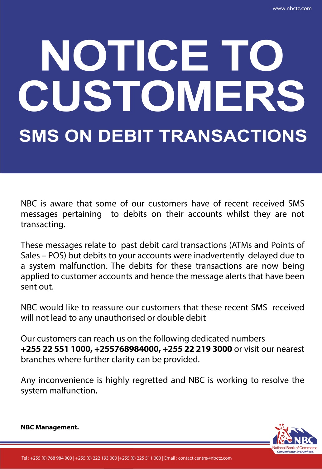 Kitomari Banking & Finance Blog: NOTICE TO NBC CUSTOMERS - SMS ON DEBIT ...