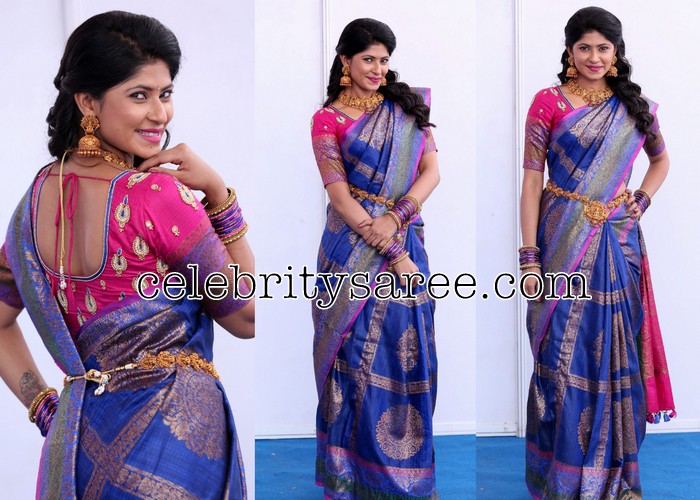 Neha Choudary Blue Silk Saree - Saree Blouse Patterns