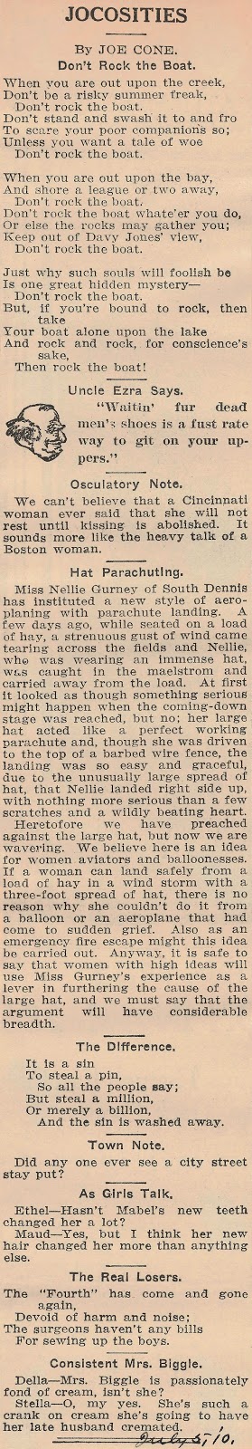 Who Was Joe Cone?: Jocosities, July 1 - 20, 1910