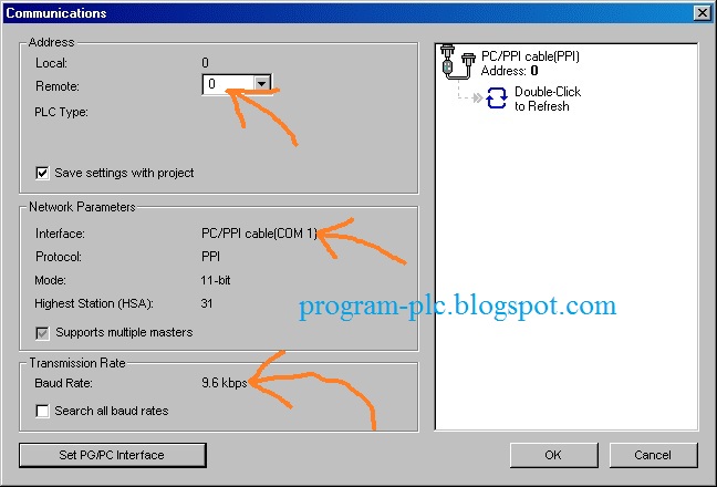 Communications settings for STEP 7 Micro/WIN and the RS-232/PPI Multi ...