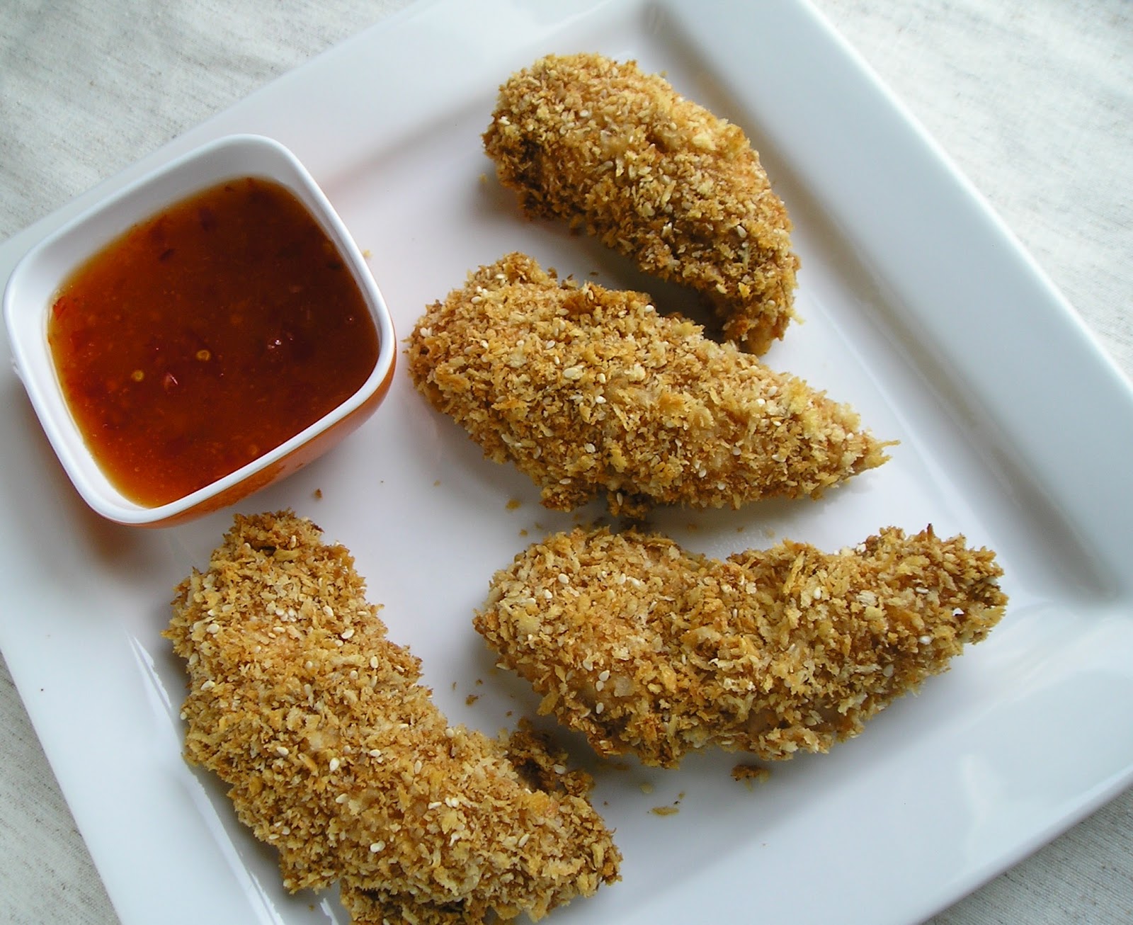 Crispy Peanut Butter Chicken Fingers with Apricot Sweet Chili Dipping ...
