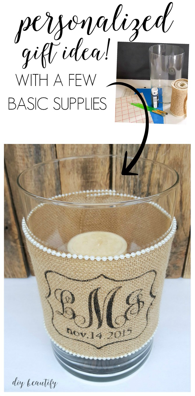DIY Idea for Custom Wedding Gifts (Candle Holder with Burlap Monogram ...