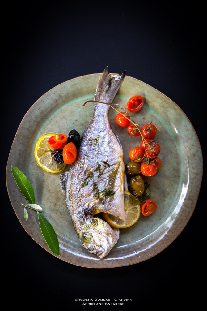 Roasted Sea Bream with Tomatoes, Olives and Lemon