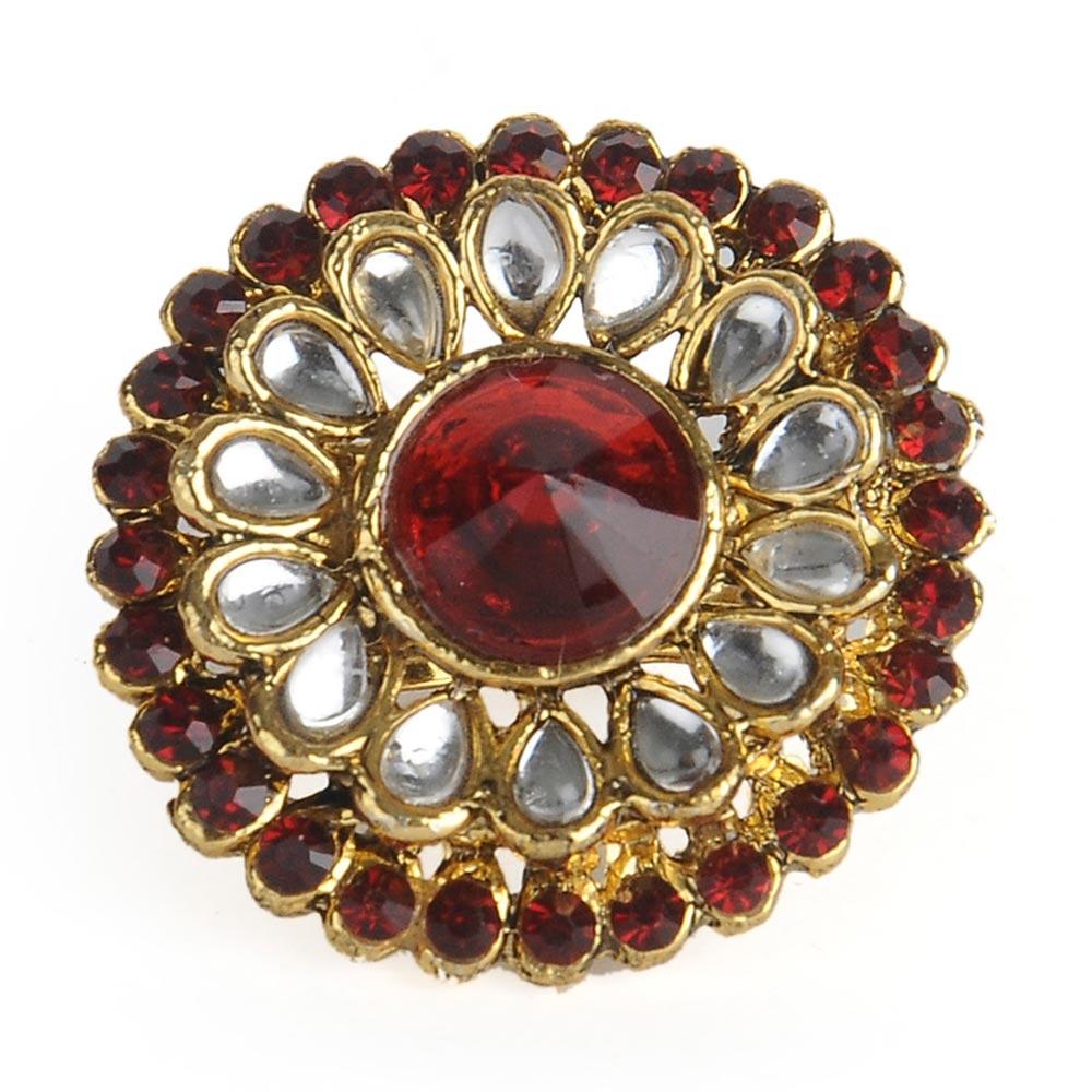 BEAUTIFUL KUNDAN RING WITH MAROON STONES