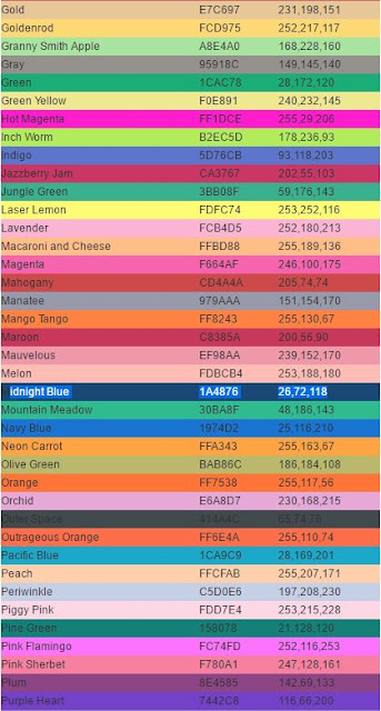 RGB CODES: Hex en RGB-codes Crayola