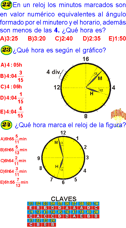 ÁNGULOS CON AGUJAS DEL RELOJ PROBLEMAS RESUELTOS DE CRONOMETRÍA