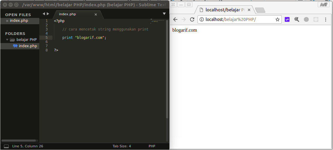 Cara Menampilkan Output Pada PHP - arif.com