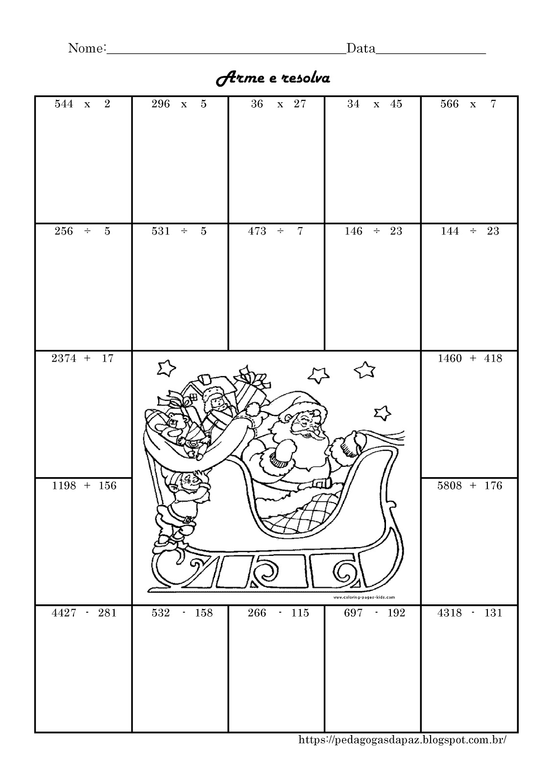 Pedagogas da paz: Contas com as quatro operações com desenho para ...