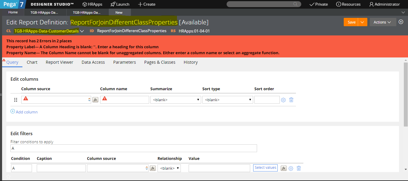 Pega Learnings: How to join Multiple Class Properties in One Report in Pega