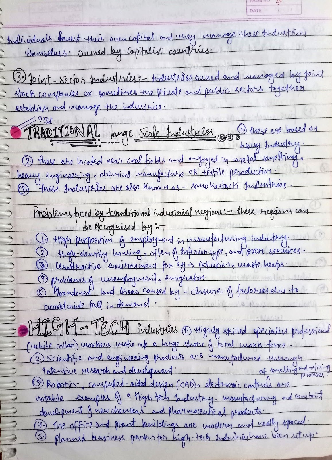 Handwritten notes of Secondary Activities - [geography] class 12th ...