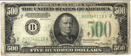 history of USA: $500 banknote